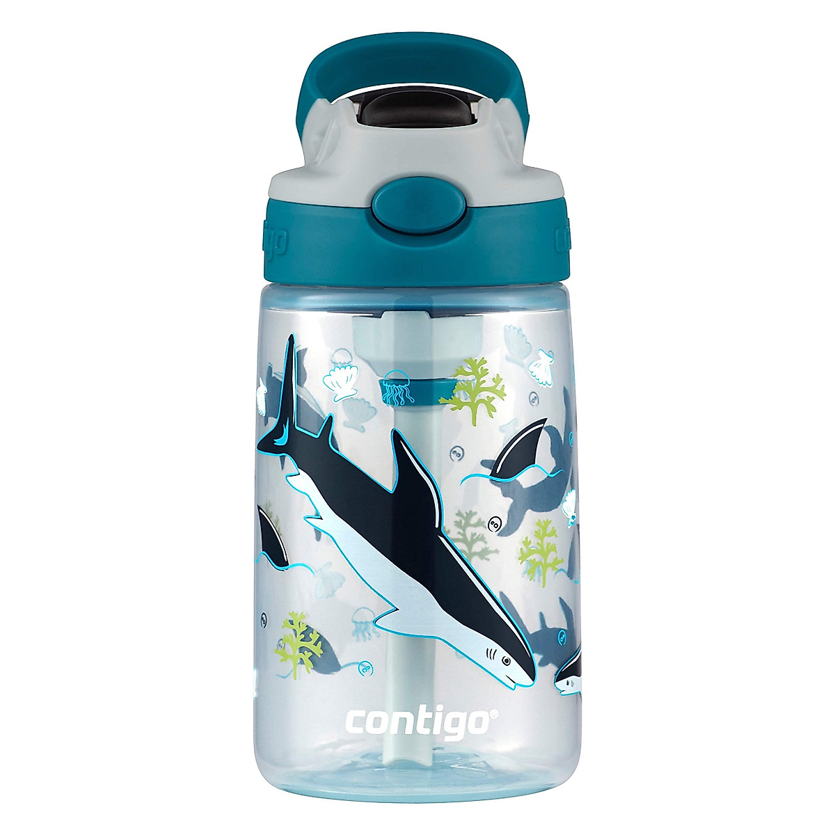 Kids Water Bottle with Redesigned AUTOSPOUT Straw, 14 oz., Shark - 1