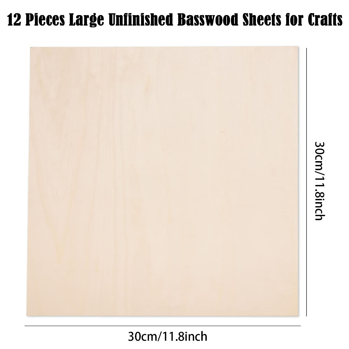 12 Pack Basswood Sheets for Crafts-12 x 12 x 1/8 Inch- 3mm Thick Plywood Sheets with Smooth Surfaces-Unfinished Squares Wood Boards for Laser Cutting, Wood Burning, Architectural Models, Staining