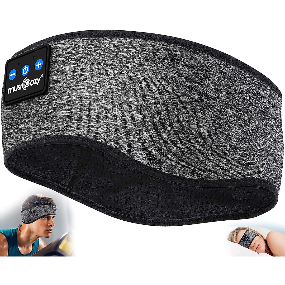 MUSICOZY Sleep Headphones Bluetooth Headband, Wireless Music Sleeping Headphones Sleep Mask Earbuds IPX6 Waterproof with Mic for Side Sleepers Workout Running Travel Yoga, Pack of 2
