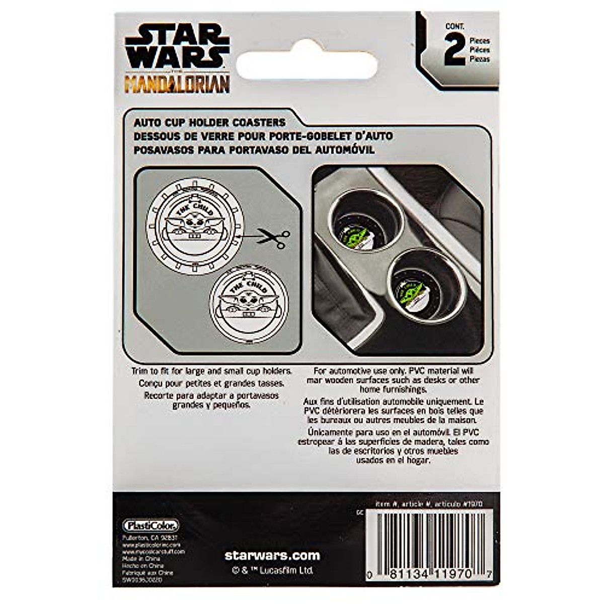 Plasticolor 001970R01 Star Wars Mandalorian Baby Yoda The Child Auto Coasters Set of 2