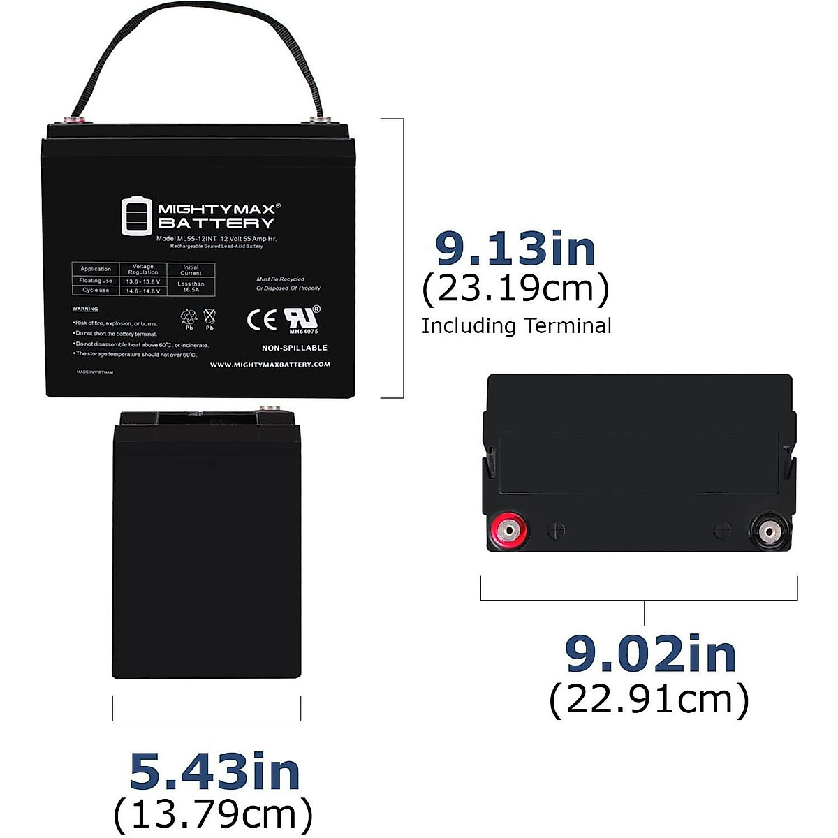 Mighty Max Battery 12V 55Ah Internal Thread Replacement Battery for Quantum QG Edge NF55-2 Pack