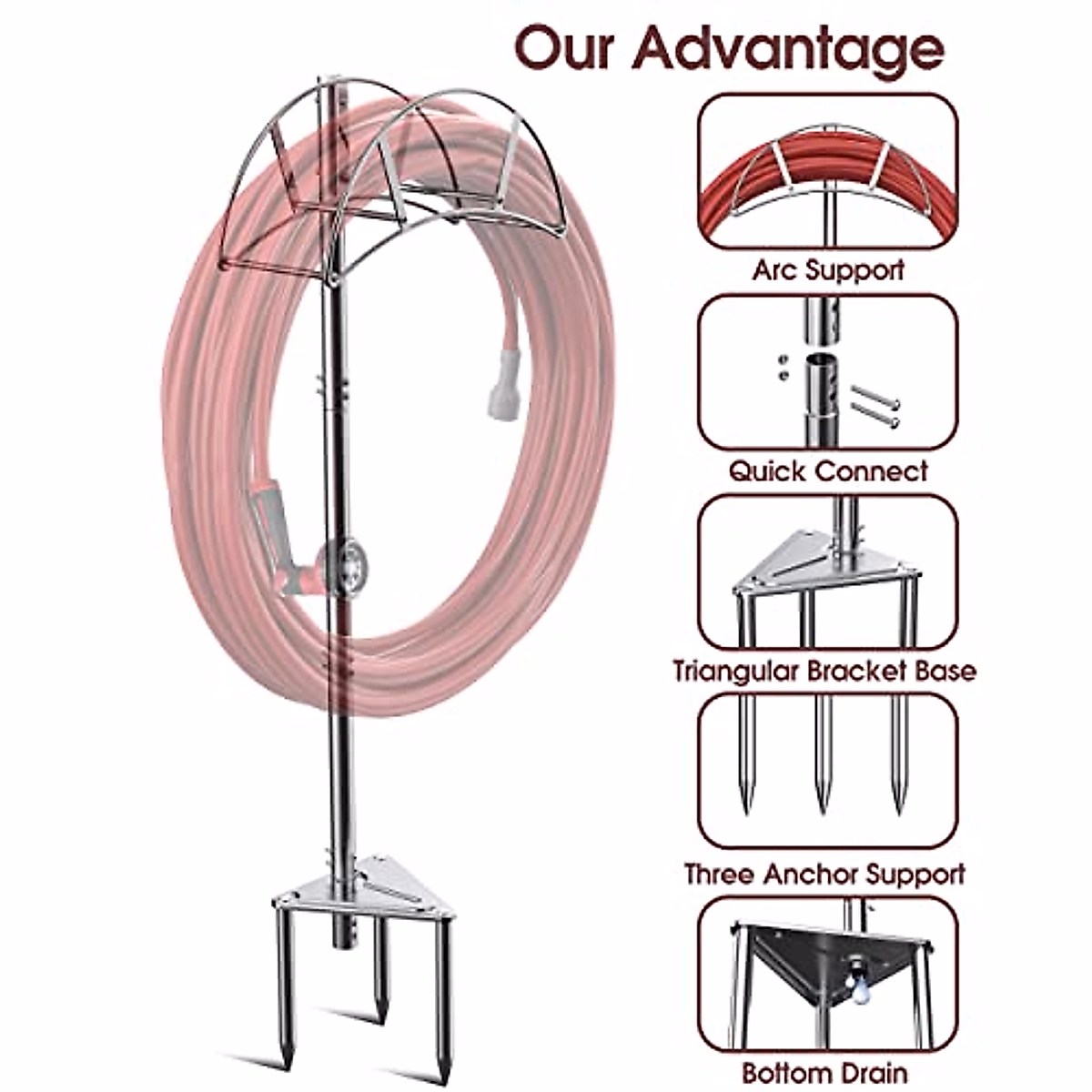 Stainless Steel Hose Holder, Meykwod Garden Hose Holder Freestanding, Water Hose Holders for Outside, In ground Heavy Duty Hose Organizer Outdoor, Hose Rack for Outside Yard