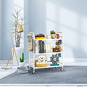 HDANI 3 Tier Metal Rolling Utility Cart,High Capacity Multi Purpose Heavy Duty Cart,for Office,Kitchen,Living Room,Bedroom,Etc.Black (White)…