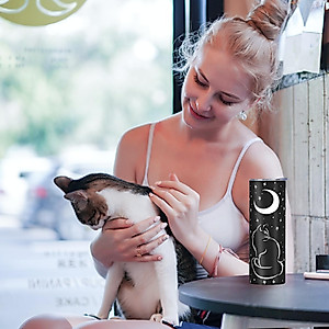 Srucddu 20oz Black Cat Moon Cat Insulated Tumbler With Lid And Straw, 3d Print Vacuum Cat Travel Mug Stainless Steel Coffee Tumbler Cup, Cat Gifts Cat Lover Tumbler for Cat Mom Women Girl