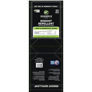 BugBarrier's Extra-Strength Mouse Repellent Pouches, USDA 99% Biobased, Peppermint & Rosemary Oils Repel Mice Nesting & Freshen Air in Car, RV, Boat, Garage, Shed, Cabin Made in The USA (Pack of 20)