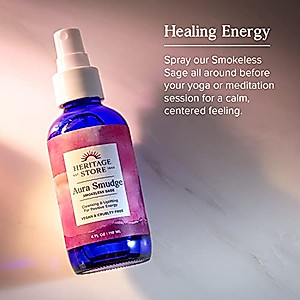 Heritage Store Aura Smudge Smokeless Sage with Juniper, Cleansing & Uplifting Sage Smudge Spray for Positive Energy, Clean, Simple Alternative to Smudge Sticks & Burning Sage, Paraben Free, Vegan, 4oz