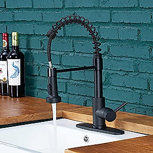 Black Kitchen Faucet, Matte Black Kitchen Faucet with Pull Down Sprayer,Commercial Spring Single Handle Kitchen Sink Faucet, Farmhouse Camper Laundry Utility Rv Bar Sink Faucet TDLKF026BD