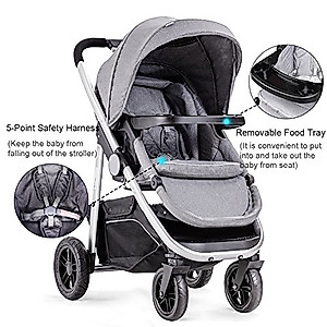 Costzon Baby Stroller, 2-in-1 Convertible Baby Carriage, Infant Pram Stroller with Cup Holder and 5-Point Safety System (Gray)