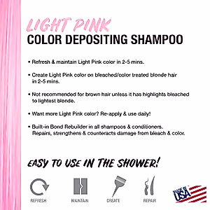 Light Pink Color Depositing Shampoo Semi Permanent Hair Color with BondHeal Bond Rebuilder - Light Pink Hair Dye, 6.4 oz