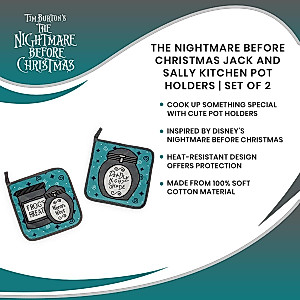 The Nightmare Before Christmas Jack and Sally Kitchen Pot Holders | Set of 2