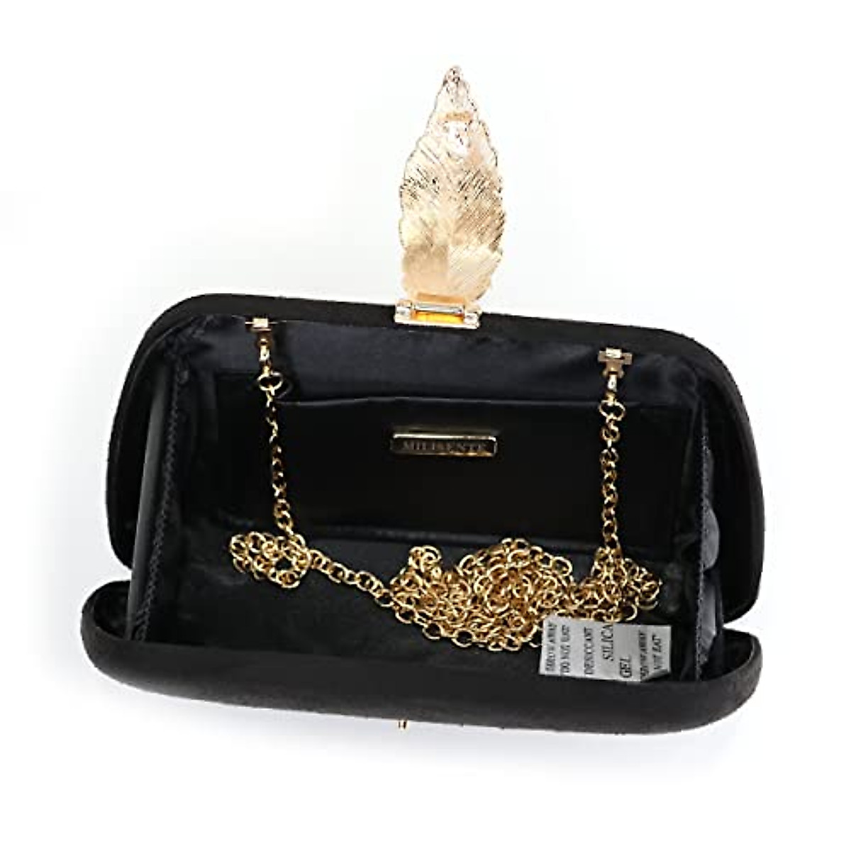 Milisente Clutch Purses For Women, Solid Soft Suede Evening Clutch Bag Shoulder Bag With Metallic Leaves Clasp(Black)