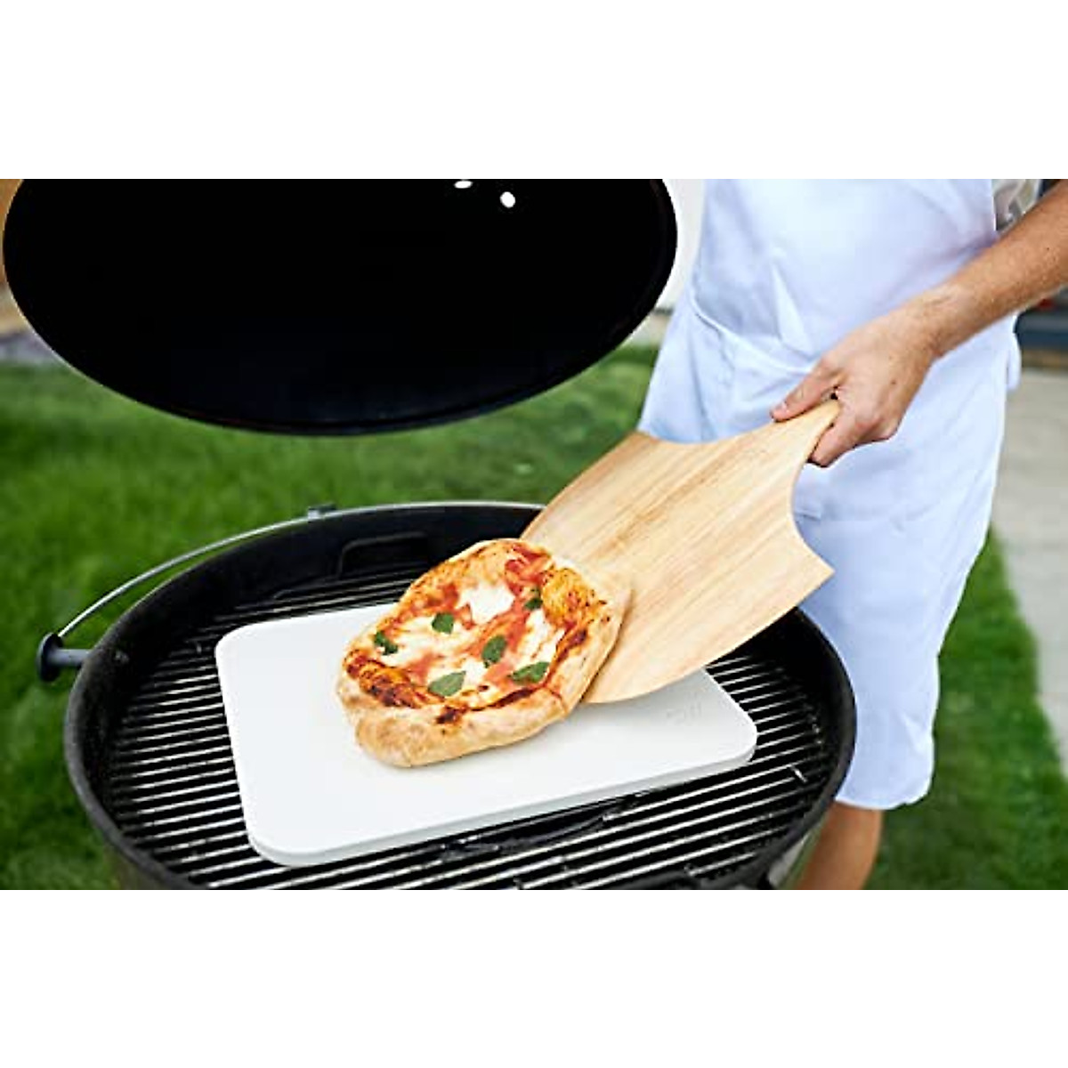 HANS GRILL PIZZA STONE | Rectangular Pizza Stone For Oven Baking & BBQ Grilling With Free Wooden Peel | Extra Large 15 x 12" Inch Durable Cordierite Cooking Stone.