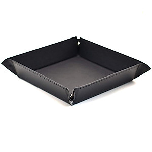 DND Dice Tray - Dice Rolling Tray Leather Collapsible Tray for Tabletop RPG D&D (DND) Pathfinder Role Playing Game (Black)