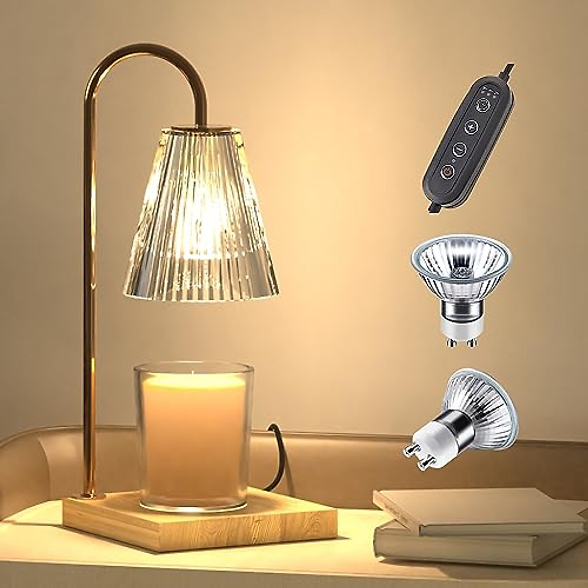 SESIIduo Candle Warmer Lamp, Timer & Dimmable for Jar Candles, Melter Electric Scented Candle Electric Melter Light with 2 Bulbs, Home Decor and Gift for Mother, Her, Wedding-Glass Wood