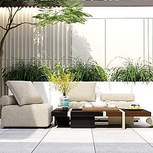 CABSETT 5-Pieces Patio Furniture, Outdoor Modular Sofa with Aluminum Frame, Support Cushions and Back Cushion Cover-Removable, Waterproof/Fade-Resistant, for Deck Porch Poolside Garden, Light Brown