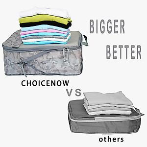 CHOICENOW Compression Packing Cubes for Suitcases - Extra Large Luggage Organizer Bags, 6-Piece Set, Travel Packing Organizers for Clothes (Camo grey)