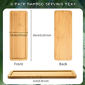 4 Pack Bamboo Serving Tray Rectangle Bamboo Wood Tea Serving Tray Rounded Edges Wooden Bathroom Counter Tray Bamboo Vanity Tray for Dresser Food Coffee Tea Snack Tissues Candles,11x 4 Inch