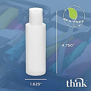 Designetics THNK, Plastic Bottle Squeeze Containers with Disc Top, Reusable, Refillable, Great for Travel-Size Hand Sanitizers and On-the-Go Liquids (5-pack, 4-oz)
