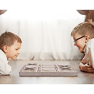 JEVERGN 12.6" Large Wooden Tic Tac Toe Game, Rustic Coffee Table Game, Wood Farmhouse Tic Tac Toe Board Game Decor, Family Games for Adult & Kids, Whitewashed