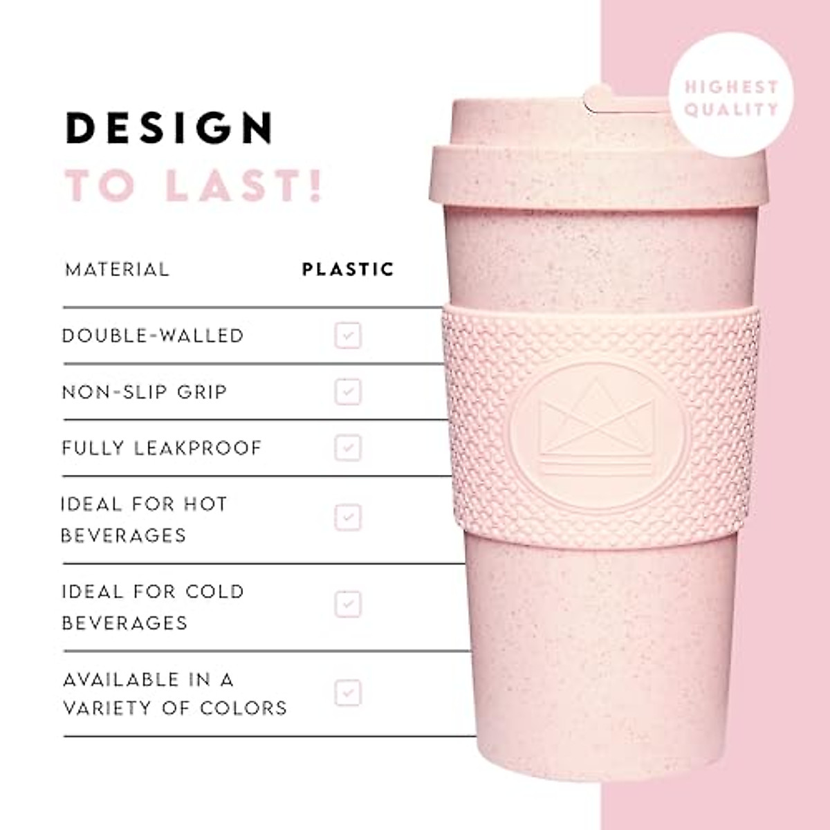 Neon Kactus Travel Coffee Mug| Double-Walled, Reusable Coffee Cup with Leakproof Lid (Wheat Straw - Pink Flamingo, 16oz (Pack of 1))