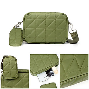 AOCINA Small Coin Purse Crossbody Bags with Coin Pouch for Women Soft Leather Quilted Hobo Purses 2 Size Bags(Olive Green)