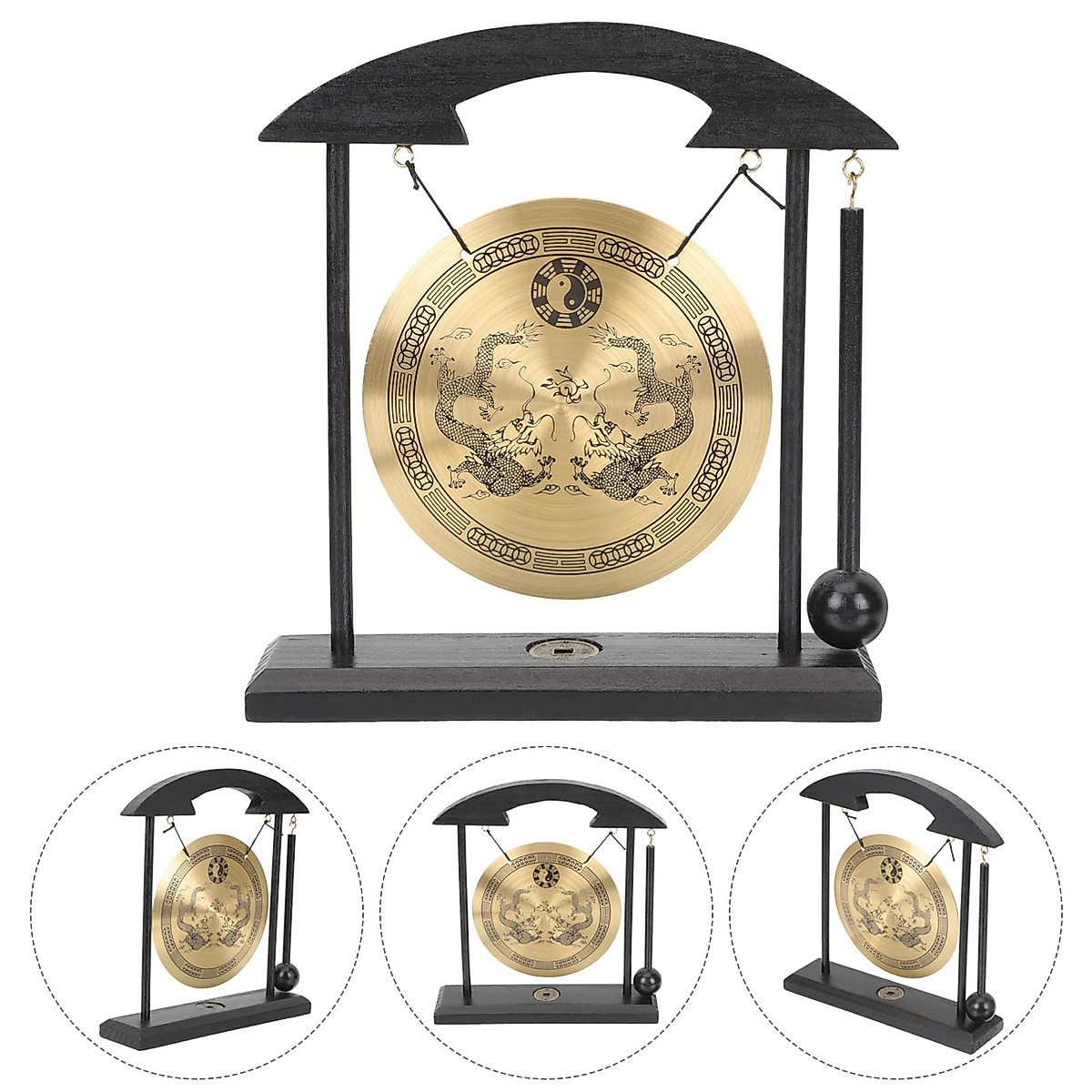 Yardwe Chinese Gong with Stand Gong Vintage Zen Table Gong Taiji Symbol Feng Shui Meditation Desk Bell Asian Gong Bell for Home Decoration