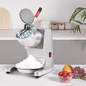 VEVOR Ice Crushers Machine, 220lbs Per Hour Electric Snow Cone Maker with 4 Blades, Stainless Steel Shaved Ice Machine with Cover and Bowl, 300W Ice Shaver Machine for Home and Commercial Use, Silver
