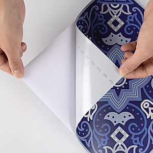 Peel and Stick Floor Tile, Blue Flower Vinyl Flooring, Durable and Waterproof for Update Bathroom Kitchen Basement, 12x12In, 10pc