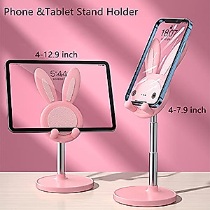 SOARCHICK Portable Cell Phone Stand for Desk Cute Bunny Height Angle Adjustable Tablet Phone Desktop Stand Holder Riser Compatible with iPhone, iPad, Tablets, Kindle, Switch, Smartphones (Pink)
