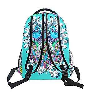 Colorful Peacock Blue School Backpack Bookbag for Boys Girls Teens Casual Travel Bag Computer Laptop Daypack