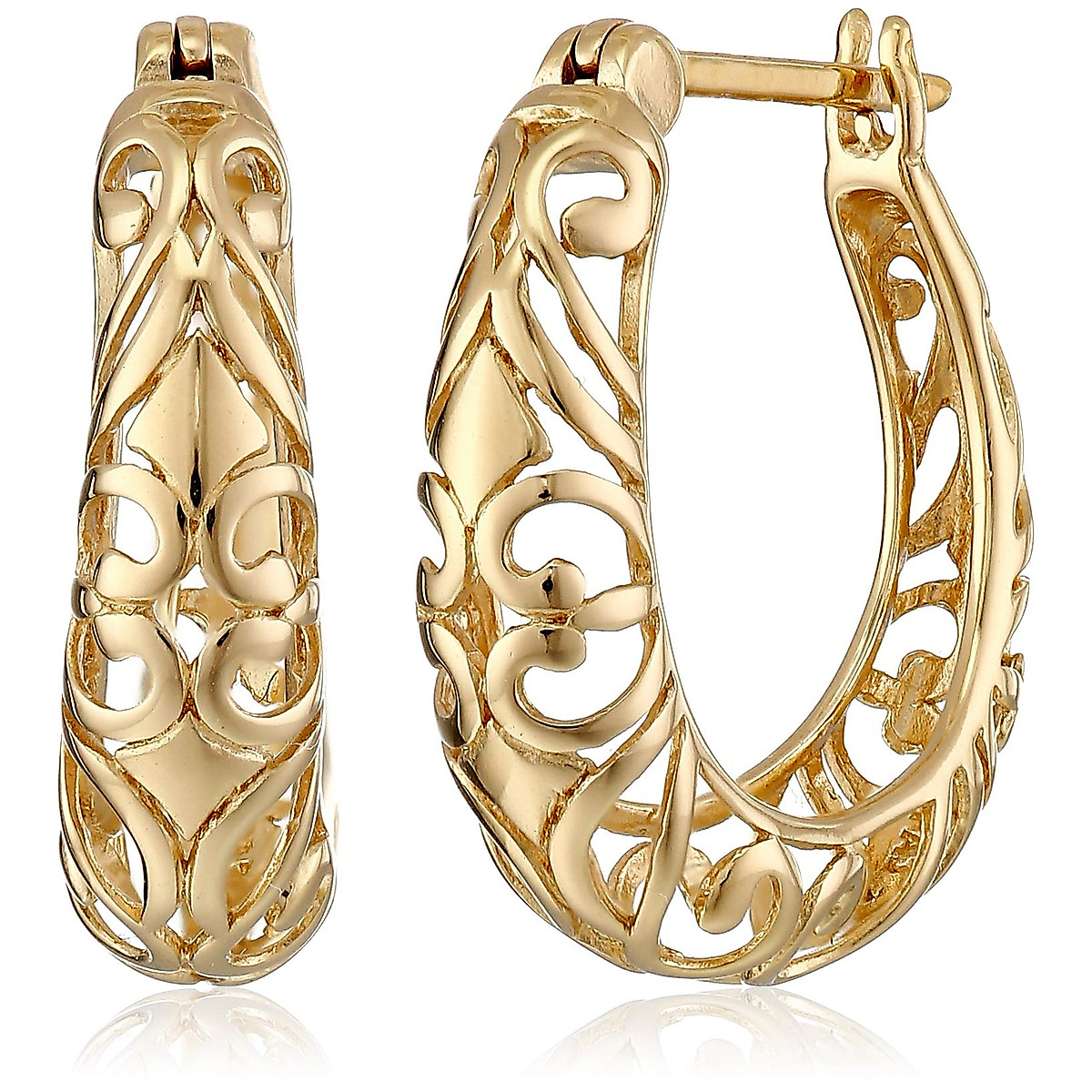 Amazon Essentials 18k Yellow Gold Over Sterling Silver Filigree Round Hoop Earrings (previously Amazon Collection)