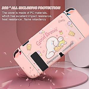 DLseego Dockable Protective Case for Switch, Newest Pattern Cover with Anti-Scratch and Shock-Absorption Design Hard Cover with 2 pcs Thumb Grips – Pink Sleepy Rabbit