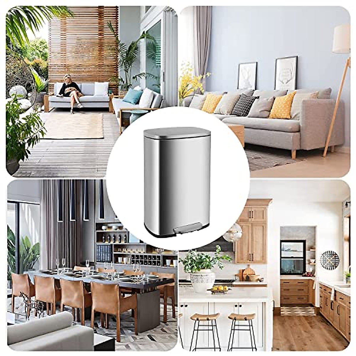 13.2 Gallon(50L) Trash Can, Fingerprint Proof Stainless Steel Kitchen Garbage Can with Removable Inner Bucket and Hinged Lids, Pedal Rubbish Bin for Home Office