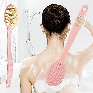 INGVY Dry Brushing Body Brush Long Handle Bath Brush Soft Body Scrubber Shower Exfoliating Scrub Exfoliator Skin Massager Cleaning Brush Bathroom Accessories (Color : Pink)