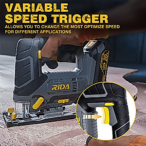 RIDA Cordless Jig Saw, 20V Jigsaw 0-2700 SPM Adjustable Speed, ±45° Bevel Cutting with LED Light, 2.0Ah Battery & 1 Hour Fast Charger, 4Pcs Blades for Woodworking New Year presents