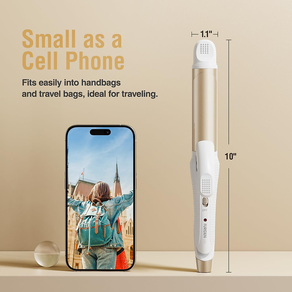 FURIDEN Lite Travel Curling Iron, Dual Voltage Curling Iron 1 inch, Lightweight and Dual Voltage(100-240V), Allows You to Use it Anywhere in The World, Straightening or Curling