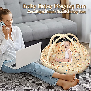 Patywaga 5 in 1 Thick and Plush Play Gym, Tummy Time Mat, Play Mat for Babies and Toddlers, Activity Gym, Baby Activity Center from Baby to Toddler, Ball Pit, Soft Plush Pet Bed, with 5 Toys(Beige)