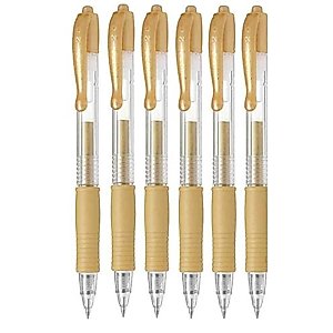 Pilot G2 07 Metallic Gold Fine Retractable Gel Ink Pen Rollerball 0.7mm Nib Tip 0.39mm Line Width Refillable BL-G2-7 (Pack of 6)