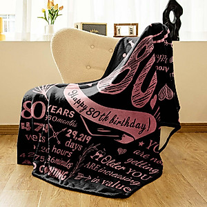Yantar Ptor Happy 80th Birthday Girts for Women, 80th Birthday Blanket with Gift Box, 80th Birthday Decorations for Women, Birthday Gifts for 80th Women, 80th Gifts Women Travelling Rugs 60"x50"