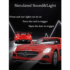 iLooboo Alloy Collectible Red Benz SLS AMG Toy Vehicle Pull Back Die-Cast Car Model with Lights and Sound