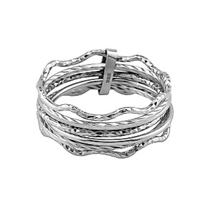 Silvershake 925 Sterling Silver White Gold Plated Thin Mixed Texture Band-7 Wraparound Skinny Wire Stackable Ring Handmade Jewelry for Women Size 8