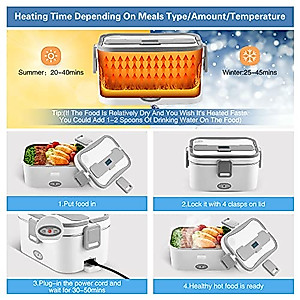 Naibsan Electric Lunch Box 60W Food Heater for Adults, Portable Faster Food Warmer with 1.8L Removable Stainless Steel Container, 12V/24V/110V Leakproof Heated Lunch Box for Car/Office