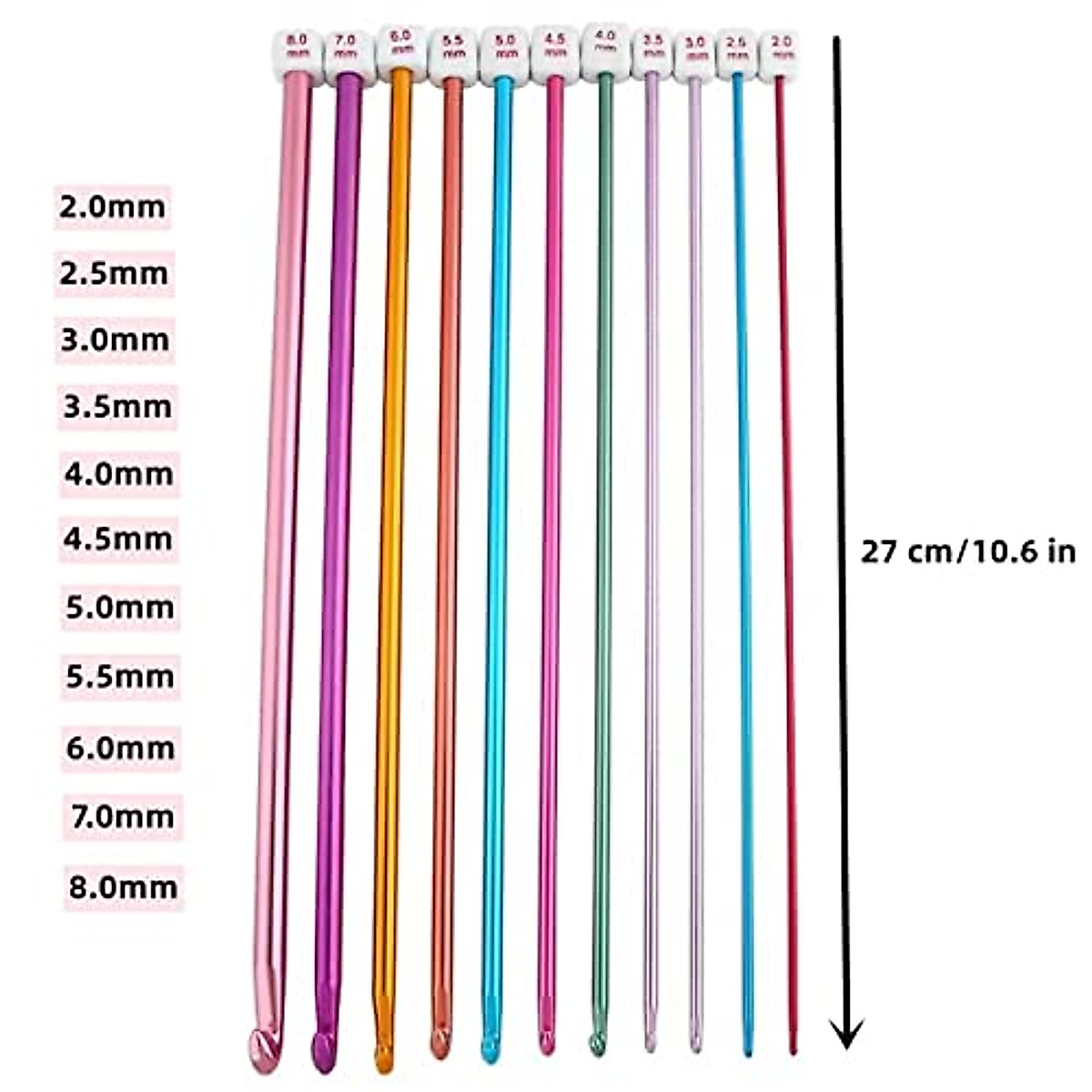 Cdrompy Tunisian Crochet Hook Set,11 Packs Tunisian Crochet Hook Afghan Aluminum Crochet Needle(2mm to 8mm)