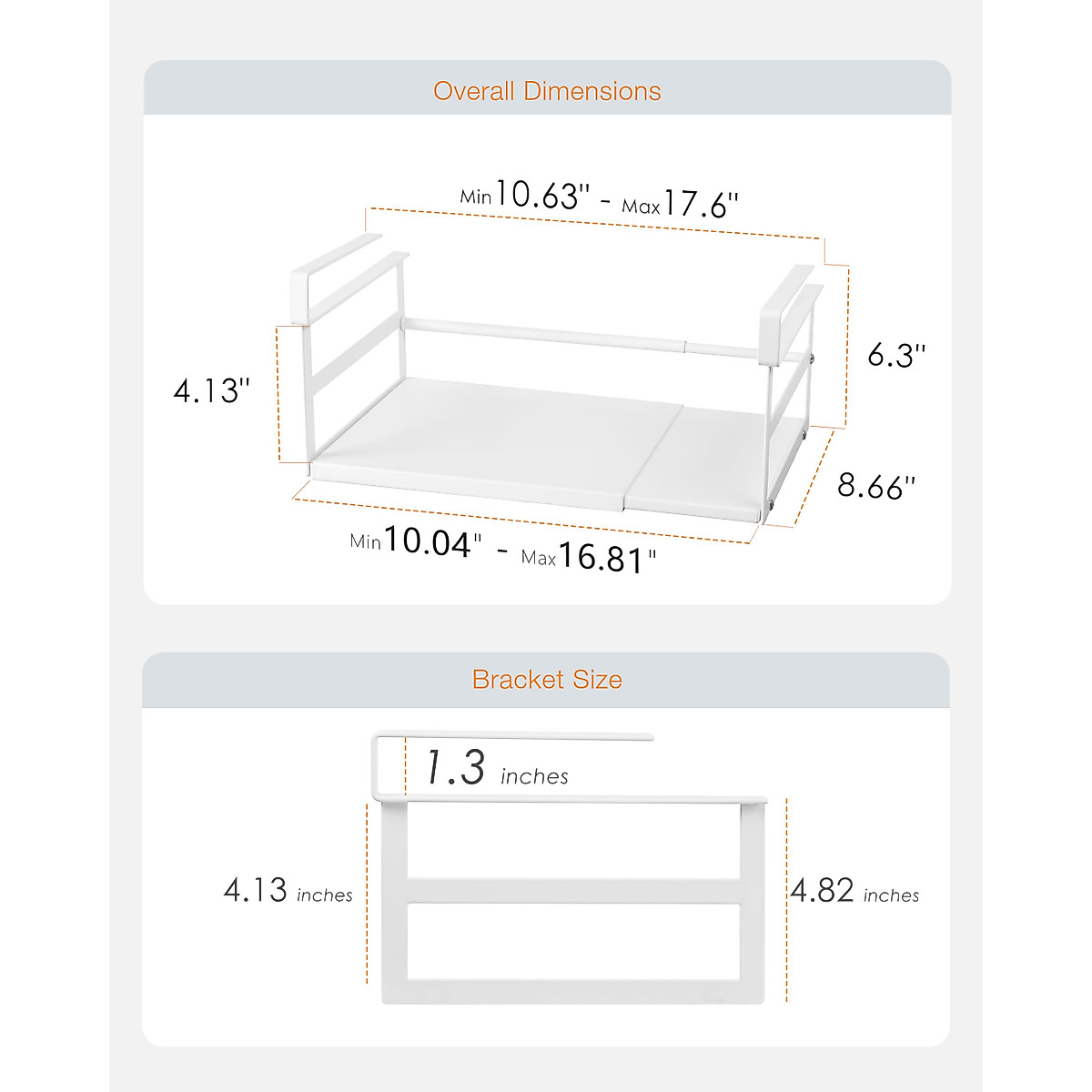 Selosiz Under Shelf Storage Basket Expandable Organizer, 2 Pack Hanging Baskets Under Cabinet Shelf, Add-on Space Saver Pantry Kitchen Cupboard Desk Counter Bookshelf, Heavy-Duty Slide-in White