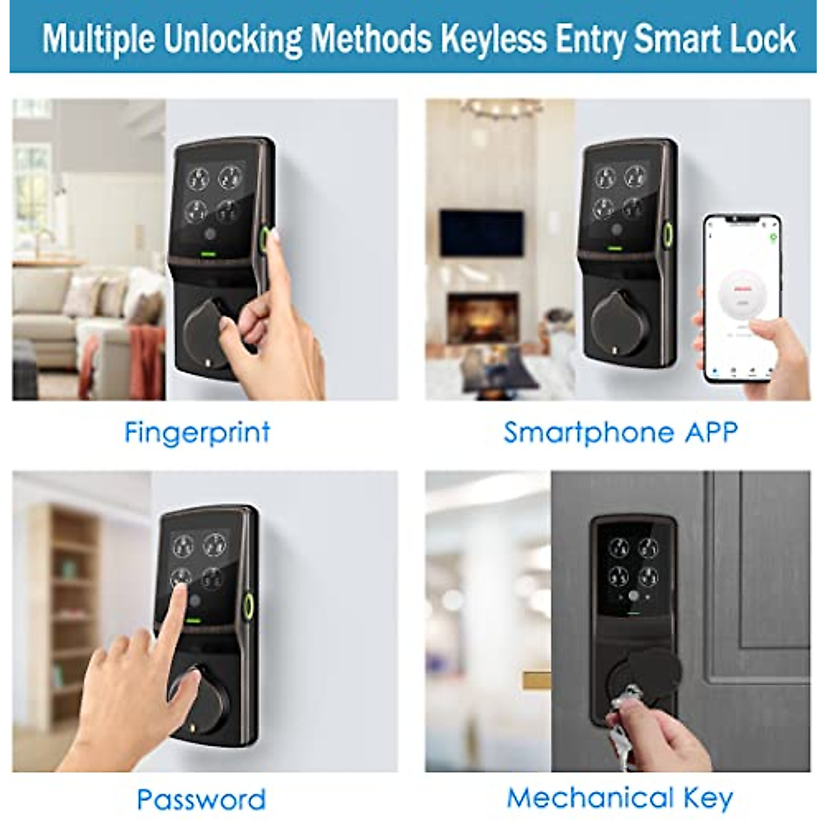 Lockly Fingerprint Bluetooth Keyless Entry Door Smart Lock (PGD728F) | Advanced 3D Fingerprint Reader | Discrete PIN Code Input | iOS and Android Compatible | Auto Lock | Battery Backup
