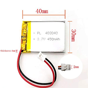 CaoDuRen Rechargeable 3.7V Li Lipo Lithium Polymer Ion Battery Pack with 2 Pin 2.0mm/1.25mm JST Connector (403040 450mAh 2.0Jst)