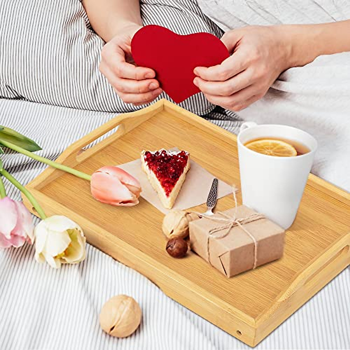 Mayyol Breakfast Bed Tray for Eating - Raised Food Table Up to 9.5" on Lap Sofa - Adjustable Bamboo Serving Tray - Portable Snack Platter with Folding Legs Ideal for Bedroom Picnic