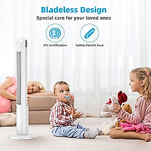 COSTWAY Tower Fan, 42-Inch Portable 80 Degrees Oscillating Fan with Remote, Smart Control Panel, 3 Wind Modes, 12H Timer, Quiet Bladeless Fan for Living Room, Bedroom, Kitchen, Office (White)