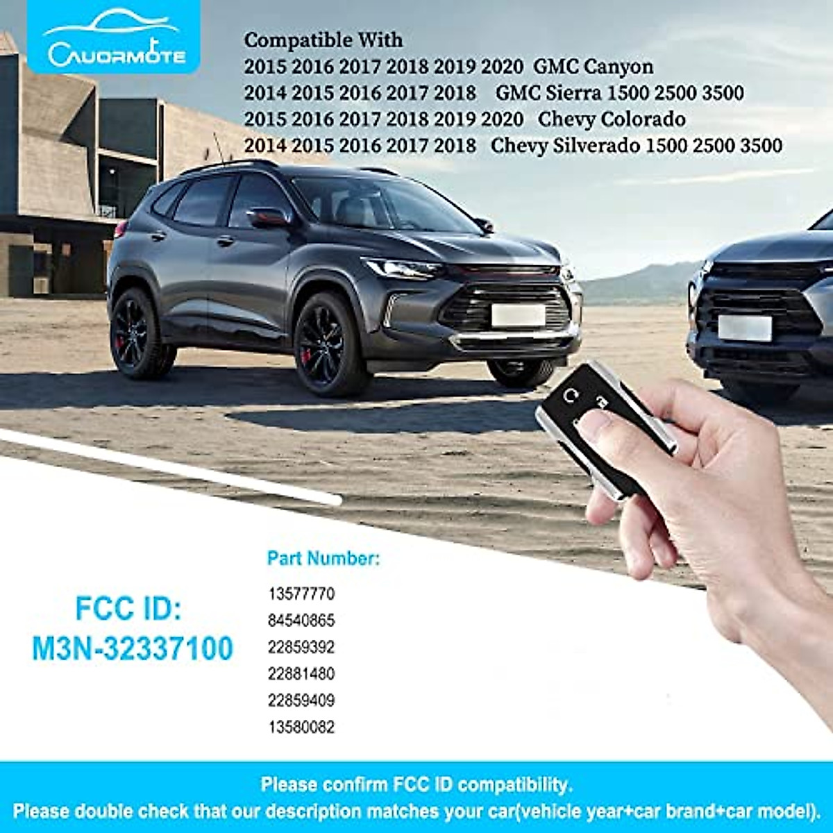 Key Fob Replacement for Chevrolet Silverado 1500 2500 3500, GMC Sierra 1500 2500 3500, Colorado GMC Canyon 2015-2020, Keyless Entry Remote Start FCC ID: M3N32337100(2 Packs)