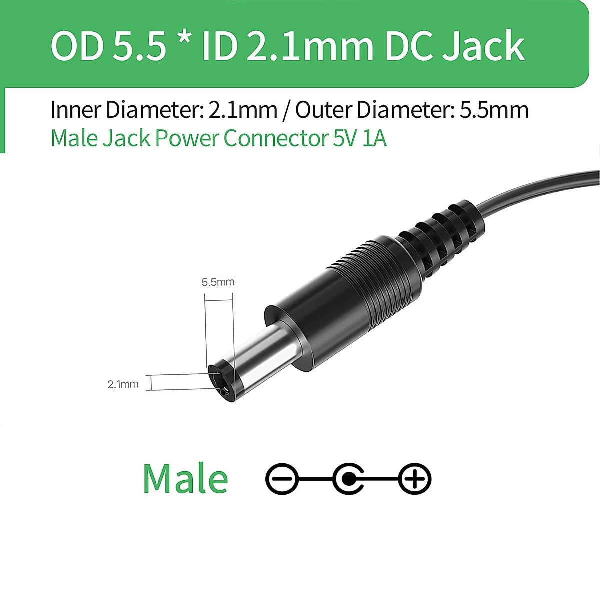 2-Pack AC to DC 5V 1A Power Supply Plug 5.5mm x 2.1mm UL Listed FCC